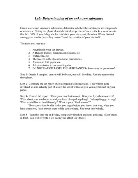 Unknown Substance Determination Lab Compounds Vs Mixtures
