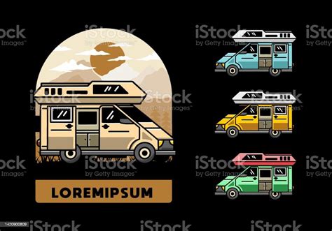 캠핑 일러스트 배지 디자인을위한 슬라이딩 도어가있는 대형 밴 가족에 대한 스톡 벡터 아트 및 기타 이미지 가족 관광 관광객 Istock
