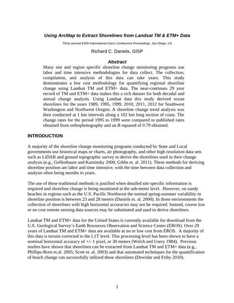 Pdf Using Arcmap To Extract Shorelines From Landsat Tm And Etm Data