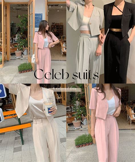 셀럽 반팔 크롭 자켓 와이드 하이웨스트 여름 슬랙스 투피스 셋업 수트 세트 에이블리