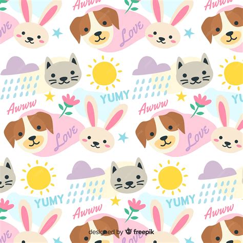 Free Vector Colorful Doodle Animals And Words Pattern