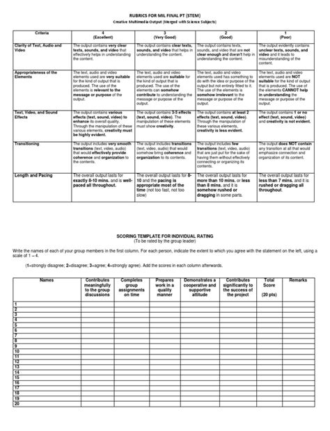 Stem Rubrics For Mil Final Pt Pdf Pdf Cognition Communication