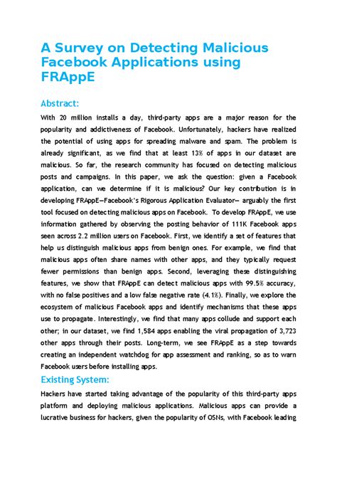Frapp E Detecting Malicious Facebook Applications A Survey On Detecting Malicious Facebook