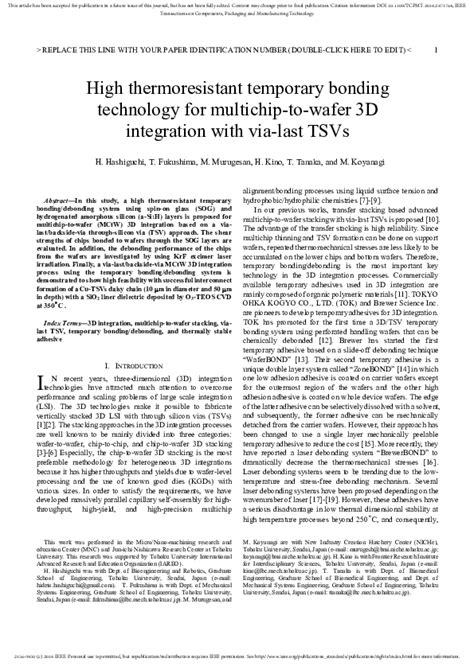 Pdf High Thermoresistant Temporary Bonding Technology For Multichip To Wafer 3 D Integration