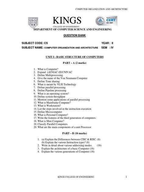 computer architecture and organization pdf computer memory input output