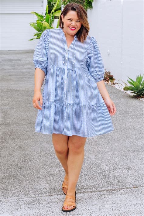 Paige Dress Blue Stripe Orange Sherbet Sizes 6 24 Orange Sherbet