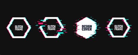 왜곡 된 글리치 스타일에서 육각형 프레임의 벡터 집합입니다 왜곡 된 글리치 스타일의 기하학적 모양 디자인 기치 포스터 덮개를 위한 현대 유행 배경 0명에 대한 스톡 벡터