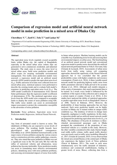 PDF Comparison Of Regression Model Artificial Neural Network Model In Noise Prediction In A
