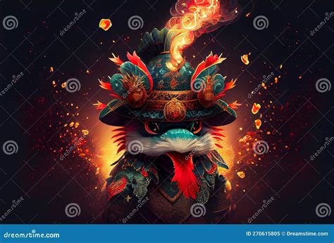 Chinese Cute Dragon With Fire Fireworks At Celebration Party Background Generative Ai Stock