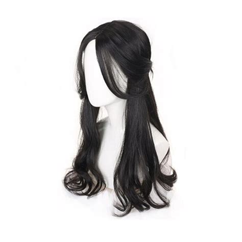 22 Inch Long Wavy Wig With Bang Black Hair Cosplay Wig Heat Resistant