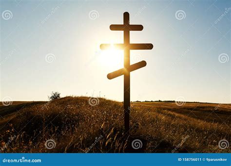 Silhouette Of Christian Orthodox Cross On Sunset Stock Image Image Of