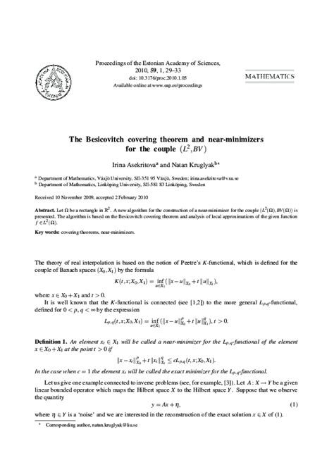 Pdf The Besicovitch Covering Theorem And Near Minimizers For The Couple L2 Bv