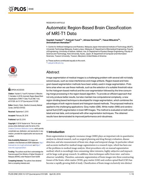 Pdf Automatic Region Based Brain Classification Of Mri T1 Data