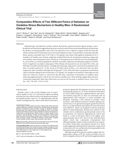 Pdf Comparative Effects Of Two Different Forms Of Selenium On Oxidative Stress Biomarkers In