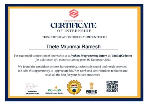 mrunmai thete on linkedin python programming internship vaultsofcode