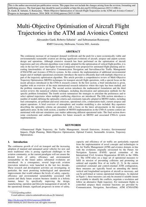 Pdf Multi Objective Optimisation Of Aircraft Flight Trajectories In The Atm And Avionics Context