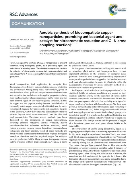 Pdf Cheminform Abstract Aerobic Synthesis Of Biocompatible Copper