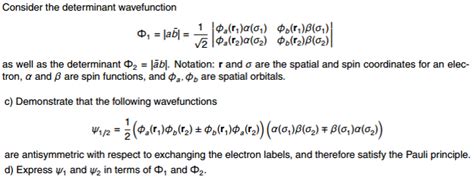 Consider The Determinant Wavefunction Phi 1 Ab