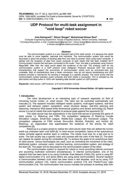 Udp Protocol For Multi Task Assignment In Void Loop Robot Soccer Pdf