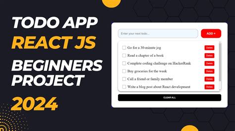 Make A Todo App Using React Js For Beginners 2024 React Js Projects Youtube