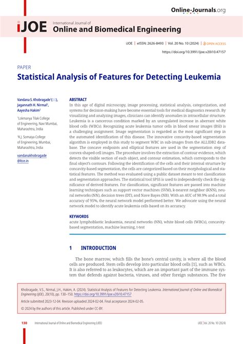 Pdf Statistical Analysis Of Features For Detecting Leukemia