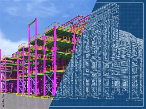 3d Rendering Of The Construction Of The Overpass Of Technological Metal Structures