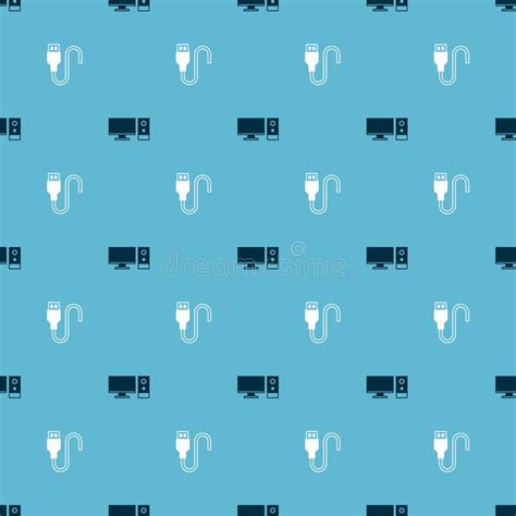 Set Computer Monitor And Usb Cable Cord On Seamless Pattern Vector Stock Vector Illustration
