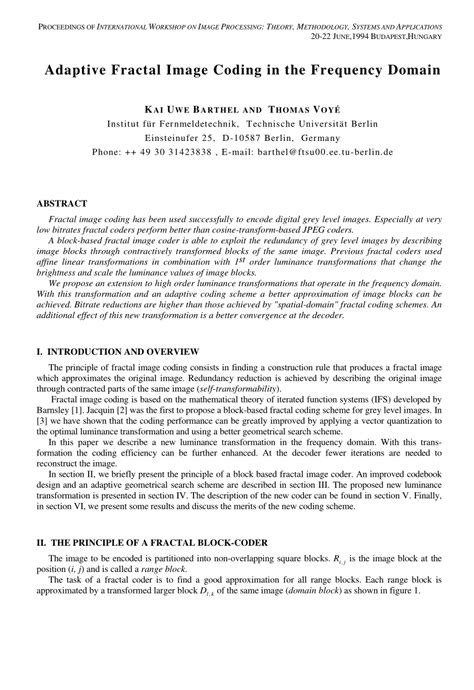 PDF Adaptive Fractal Image Coding In The Frequency Domain
