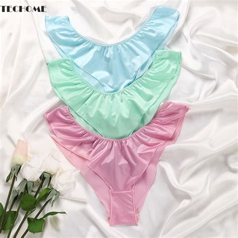 러플 트림 여성용 아이스 실크 끈 팬티 낮은 허리 섹시하고 재미있는 끈 팬티 심리스 아이스 실크 원피스 AliExpress