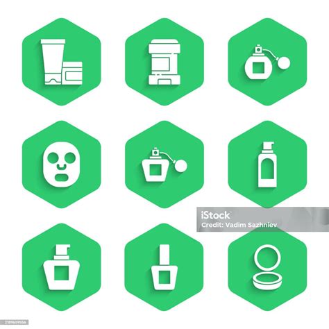 세트 향수 매니큐어 병 거울이 있는 메이크업 파우더 헤어스프레이용 스프레이 캔 크림 로션 화장품 튜브 페이셜 마스크 및 아이콘 벡터 거울에 대한 스톡 벡터 아트 및 기타