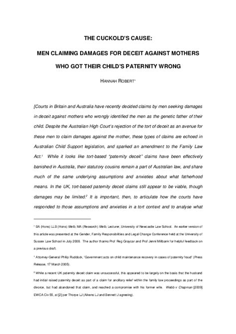 Pdf The Cuckolds Cause Men Claiming Damages For Deceit Against