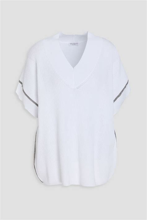 Brunello Cucinelli Bead Embellished Ribbed Cotton Top The Outnet