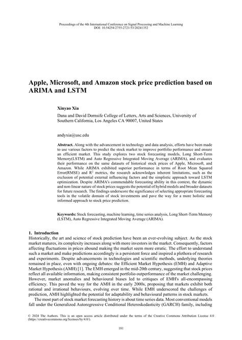 Pdf Apple Microsoft And Amazon Stock Price Prediction Based On Arima And Lstm