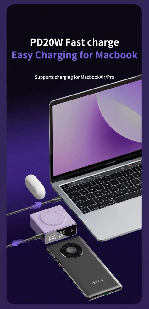 Mini Mah Slim Portable Power Bank With Fast Pd W Led Display Wireless Charger Quick