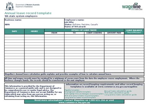 Annual Leave Record Template 1016 Pdf Annual Leave Employment