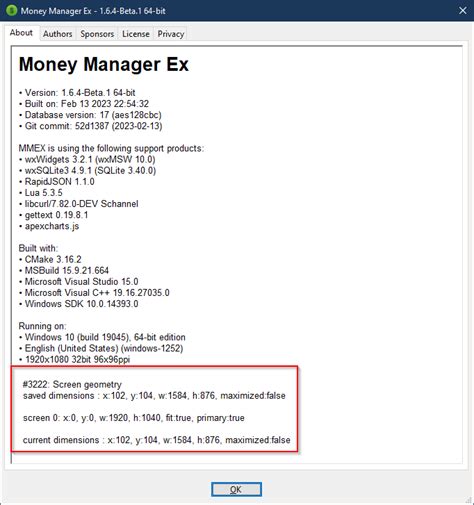 Move View Diagnostics Information To About Dialog · Issue 5669 · Moneymanagerexmoneymanagerex