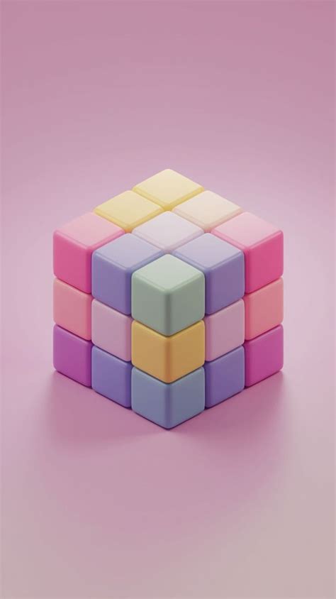Pastel Color 3d Rubiks Cube With Grid Design On Soft Pink Background In 2025 Pink Background