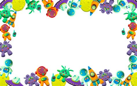 부드러운 플라스틱으로 만든 우주 비행사와 외계인의 화려한 인물이 있는 흰색 배경에 프레임 아이들의 창의력 텍스트 광고 또는 인쇄를 위한 귀여운 프레임 공예에 대한 스톡 벡터