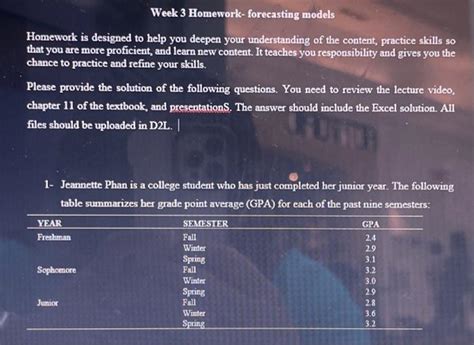 solved week 3 homework forecasting models homework is