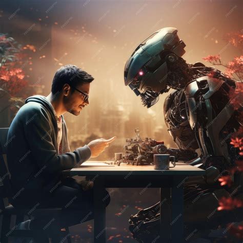 Premium Photo Talk To Ai Generation Robot Talking Between Human And