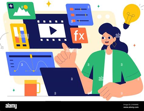 Vector Illustration Of A Video Editor Program Featuring Video Editing