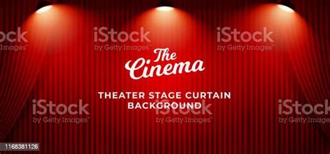 상단에 트리플 밝은 스포트 라이트와 극장 무대 빨간 커튼 배경 깨끗한 폐쇄 커튼 배경 템플릿 벡터 일러스트 레이션 열기에 대한 스톡 벡터 아트 및 기타 이미지 Istock