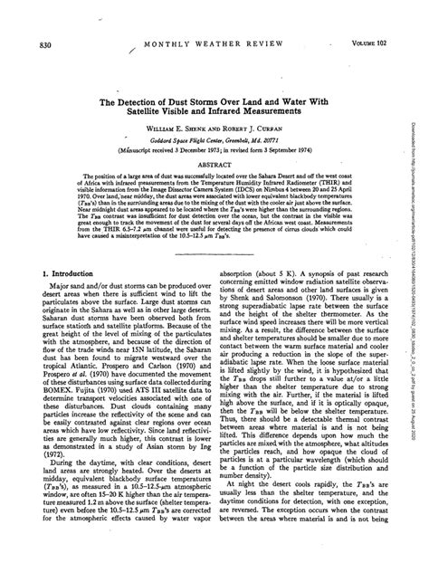 Pdf The Detection Of Dust Storms Over Land And Water With Satellite Visible And Infrared