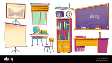 Set Of Classroom Furniture Class Interior Stuff Blackboard Blank