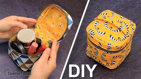Diy Cosmetic Zipper Pouch Cube Makeup Bag Tutorial Sewingtimes Makeup Bag Tutorials Diy