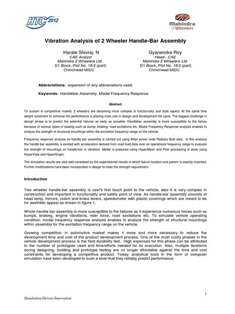 Rl 04 Vibration Analysis Of 2 Wheeler Handle Bar Mahindra 2wh Pdf Normal Mode Simulation