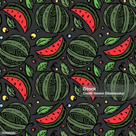 원활한 수박 패턴 수박으로 컬러 벡터 낙서 일러스트레이션 수박을 가진 무늬 0명에 대한 스톡 벡터 아트 및 기타 이미지 0명