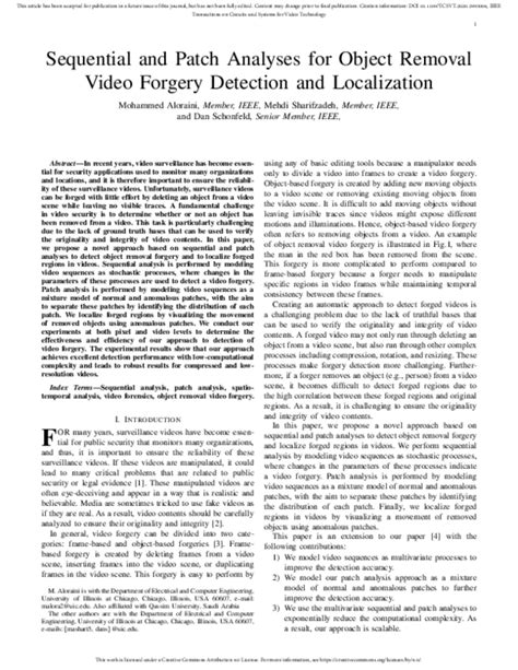 Pdf Sequential And Patch Analyses For Object Removal Video Forgery