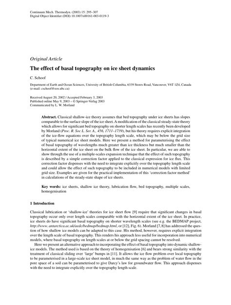 Pdf The Effect Of Basal Topography On Ice Sheet Dynamics