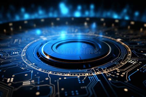 Modern Circuit Board Design With A Circular Hud Connection Concept Stock Illustration